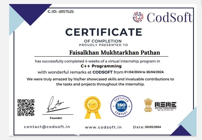 FAISALKHAN PATHAN on LinkedIn: CodSoft FAISALKHAN PATHAN on LinkedIn: CodSoft