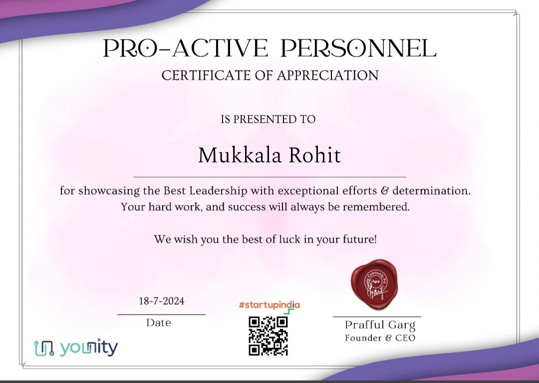 Mukkala Rohit on LinkedIn: #professionalachievement #leadership # ... Mukkala Rohit on LinkedIn: #professionalachievement #leadership # ...