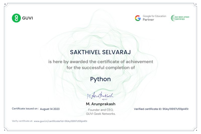 SAKTHIVEL SELVARAJ on LinkedIn: #guvi #python #googleforeducation # ... SAKTHIVEL SELVARAJ on LinkedIn: #guvi #python #googleforeducation # ...