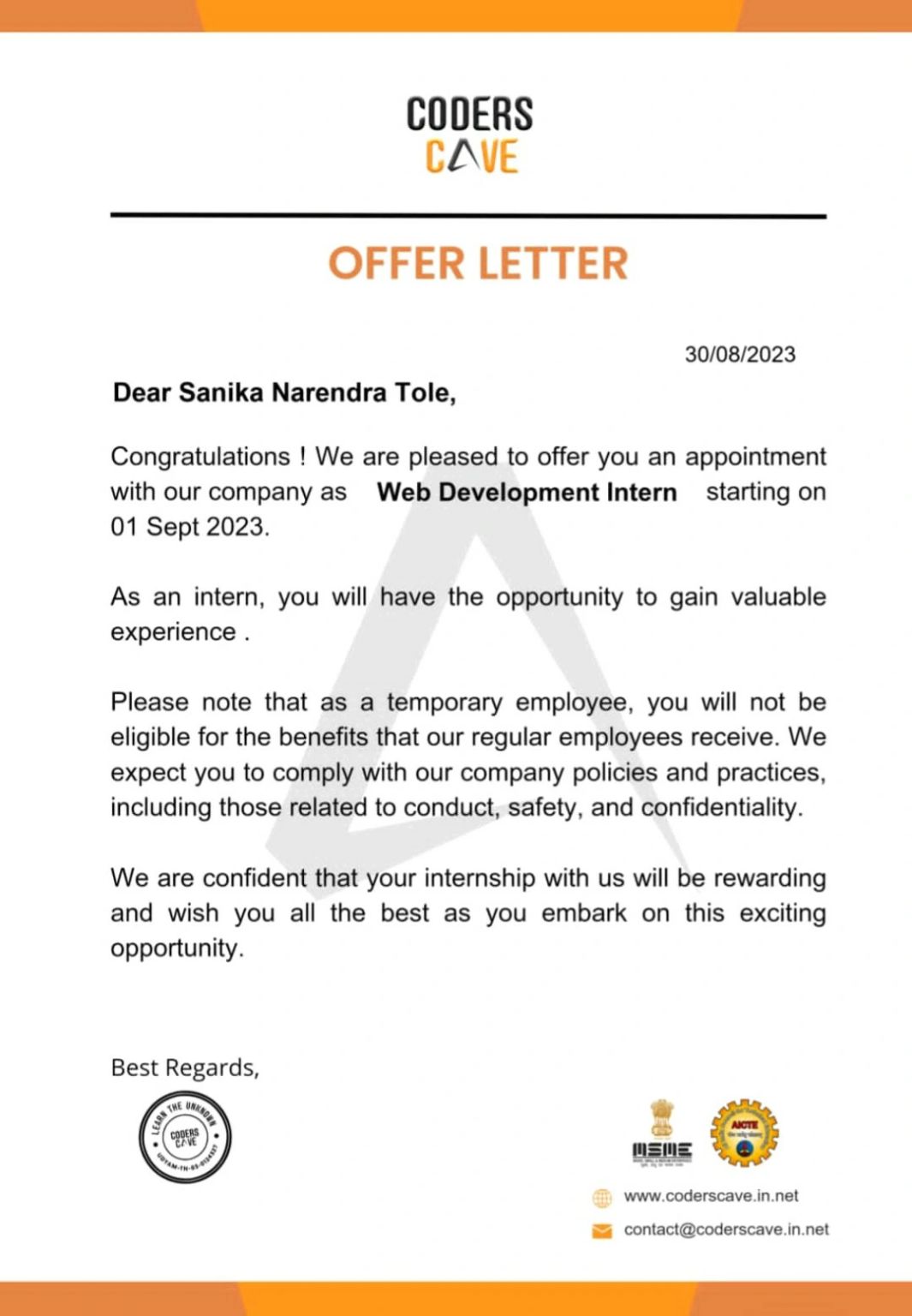 Sanika Tole on LinkedIn: #coderscave #webdevelopmentinternship # ... Sanika Tole on LinkedIn: #coderscave #webdevelopmentinternship # ...