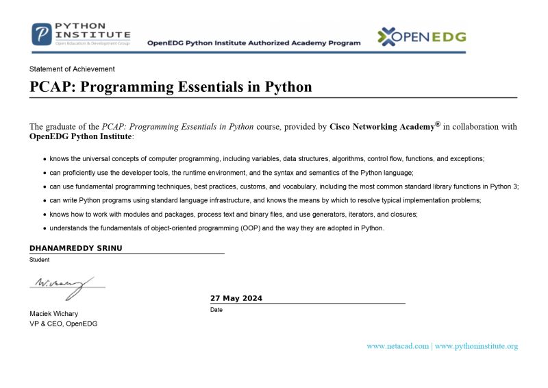dhanamreddy srinu on LinkedIn: #python #programming #certification # ... dhanamreddy srinu on LinkedIn: #python #programming #certification # ...
