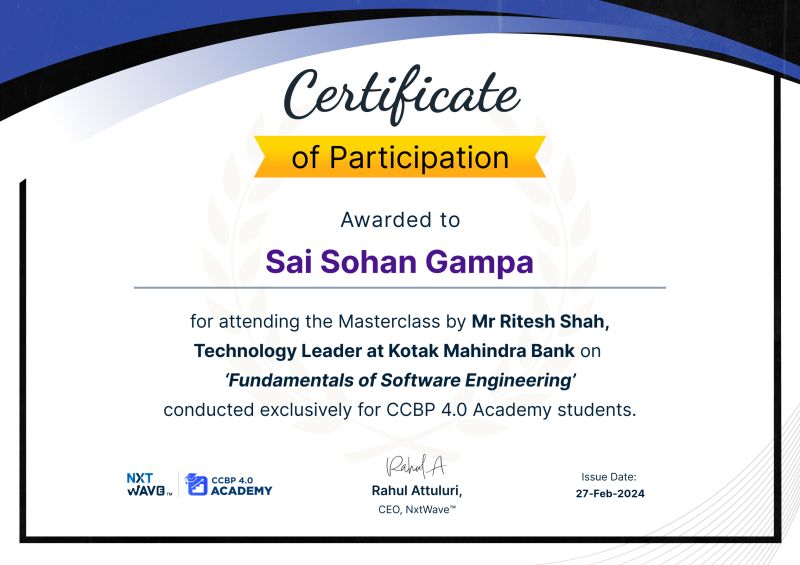 Sai Sohan Gampa on LinkedIn: #ccbp #ccbpian #nxtwave #nxtwaveacademy Sai Sohan Gampa on LinkedIn: #ccbp #ccbpian #nxtwave #nxtwaveacademy