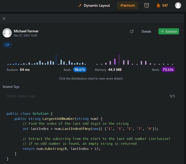 Michael Farmer on LinkedIn: Day 347 of Daily LeetCode | 1903. Largest ... Michael Farmer on LinkedIn: Day 347 of Daily LeetCode | 1903. Largest ...