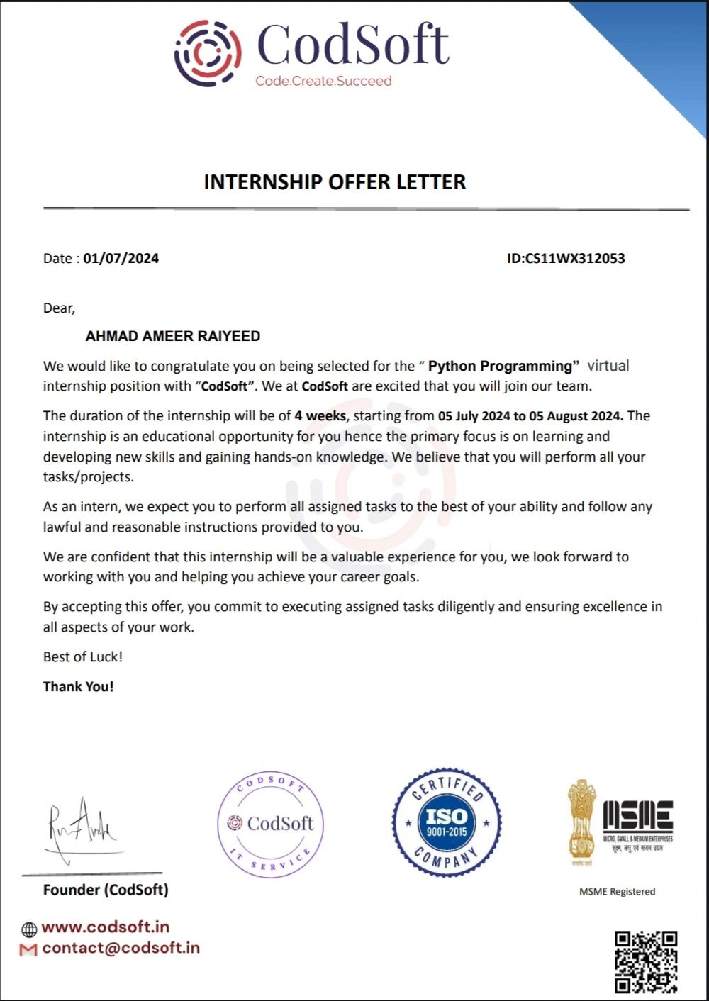 Ahmad Raiyeed on LinkedIn: #codesoft #internship Ahmad Raiyeed on LinkedIn: #codesoft #internship
