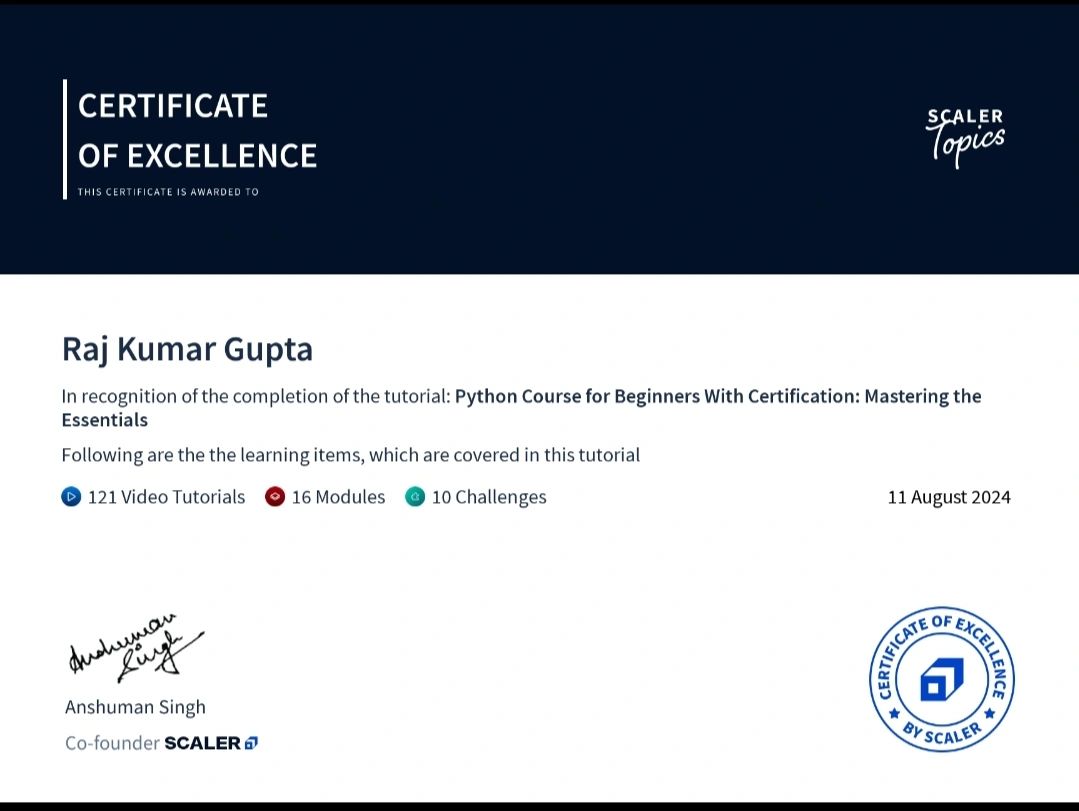 Raj Gupta on LinkedIn: #python #certification #scalertopics Raj Gupta on LinkedIn: #python #certification #scalertopics