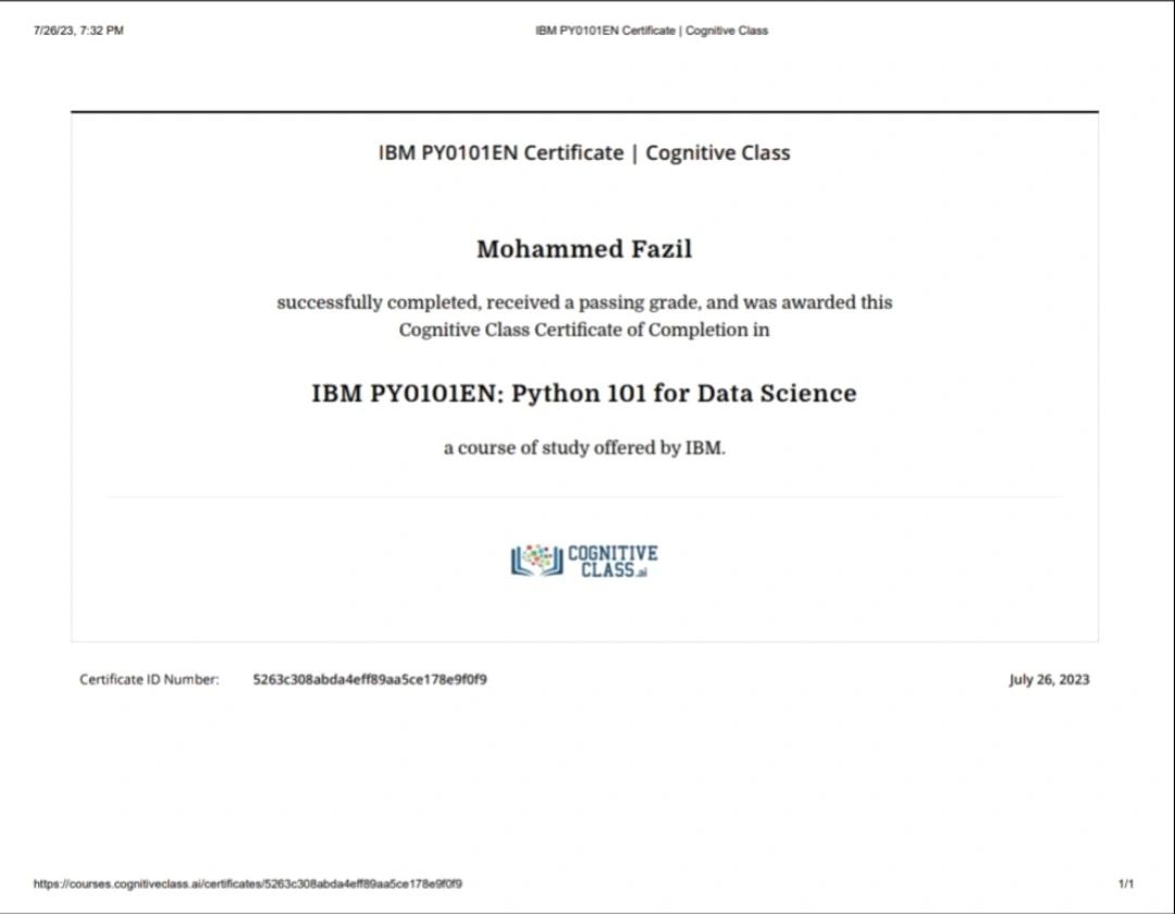 Mohammed Fazil MN on LinkedIn: #python #datascience #ibm Mohammed Fazil MN on LinkedIn: #python #datascience #ibm