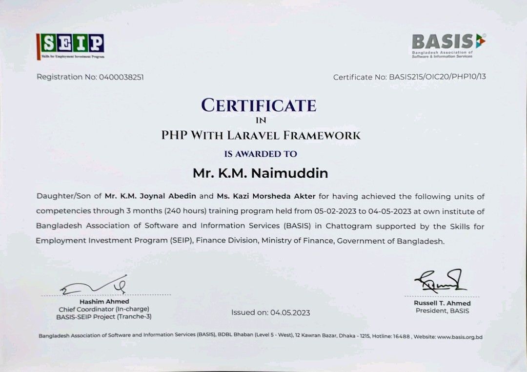K.M. Naimuddin on LinkedIn: Completed “PHP with Laravel Framework” from ... K.M. Naimuddin on LinkedIn: Completed “PHP with Laravel Framework” from ...