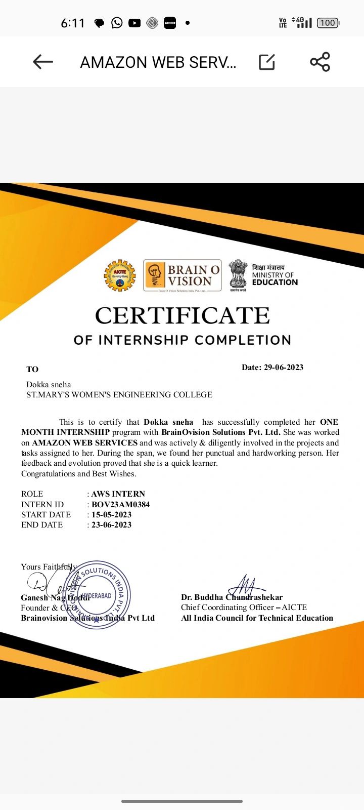 Sneha Dokka on LinkedIn: Hello connections 👋 my first internship Sneha Dokka on LinkedIn: Hello connections 👋 my first internship