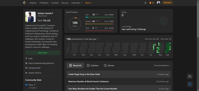 Solved 100+ software problems on LeetCode platform | Ashwin Harish.P ... Solved 100+ software problems on LeetCode platform | Ashwin Harish.P ...