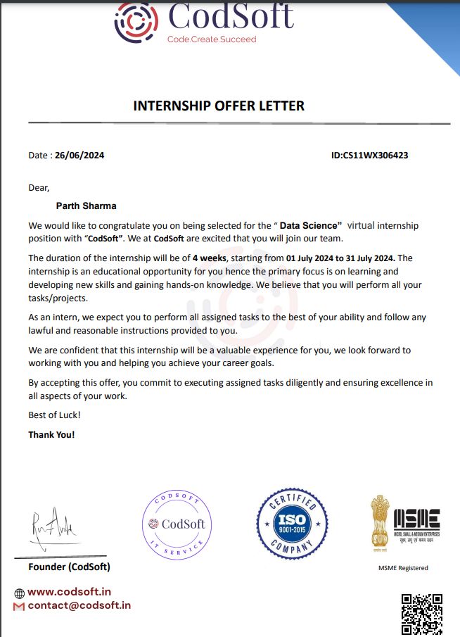 Parth Sharma on LinkedIn: #datascience #internship #codesoft # ... Parth Sharma on LinkedIn: #datascience #internship #codesoft # ...