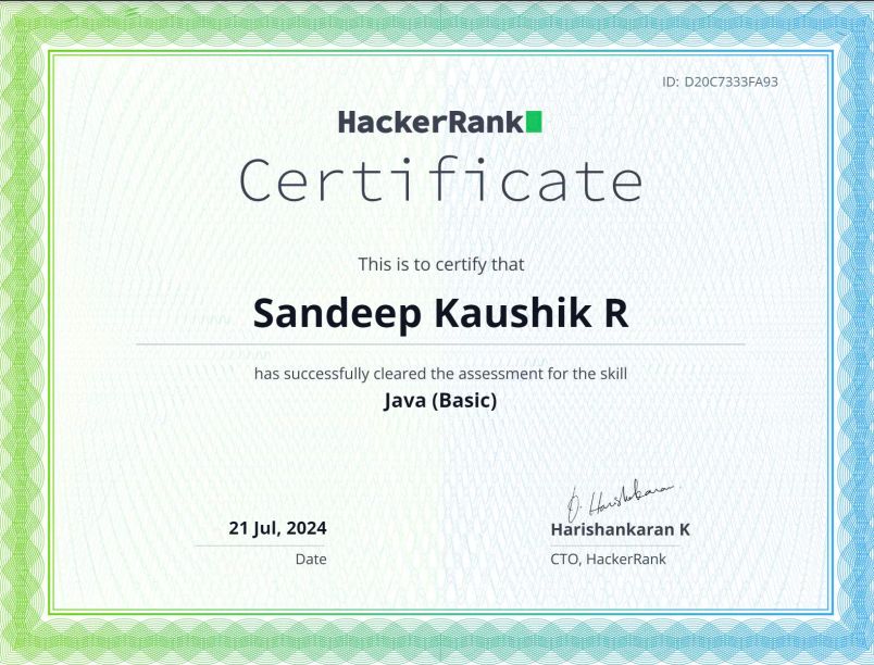 Sandeep Kaushik R on LinkedIn: #java #certification #hackerrank # ... Sandeep Kaushik R on LinkedIn: #java #certification #hackerrank # ...