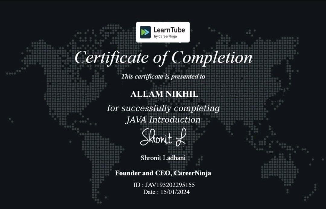 Allam Nikhil on LinkedIn: #certificateofcompletion #java #javadeveloper ... Allam Nikhil on LinkedIn: #certificateofcompletion #java #javadeveloper ...