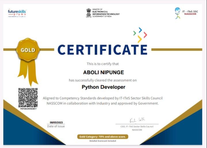 Aboli Nipunge on LinkedIn: futureskill NASSCOM Certification Python ... Aboli Nipunge on LinkedIn: futureskill NASSCOM Certification Python ...
