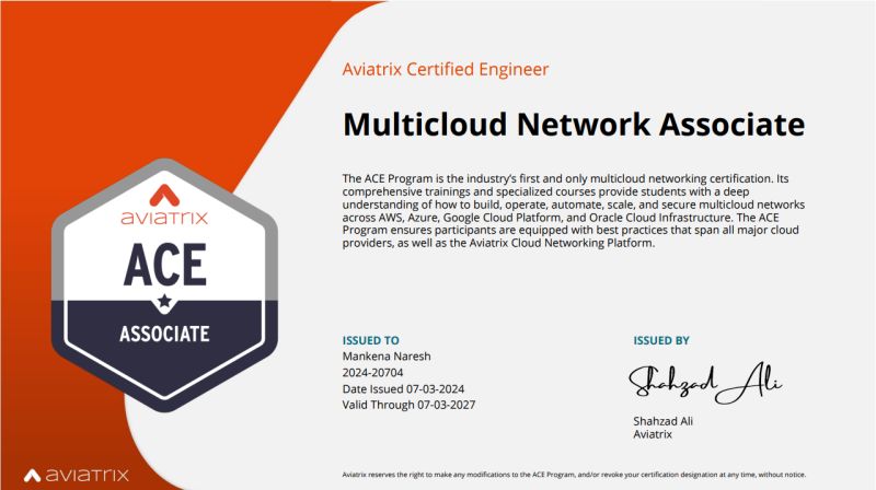 Mankena Naresh on LinkedIn: #aviatrixcertified #multicloudnetworking # ... Mankena Naresh on LinkedIn: #aviatrixcertified #multicloudnetworking # ...