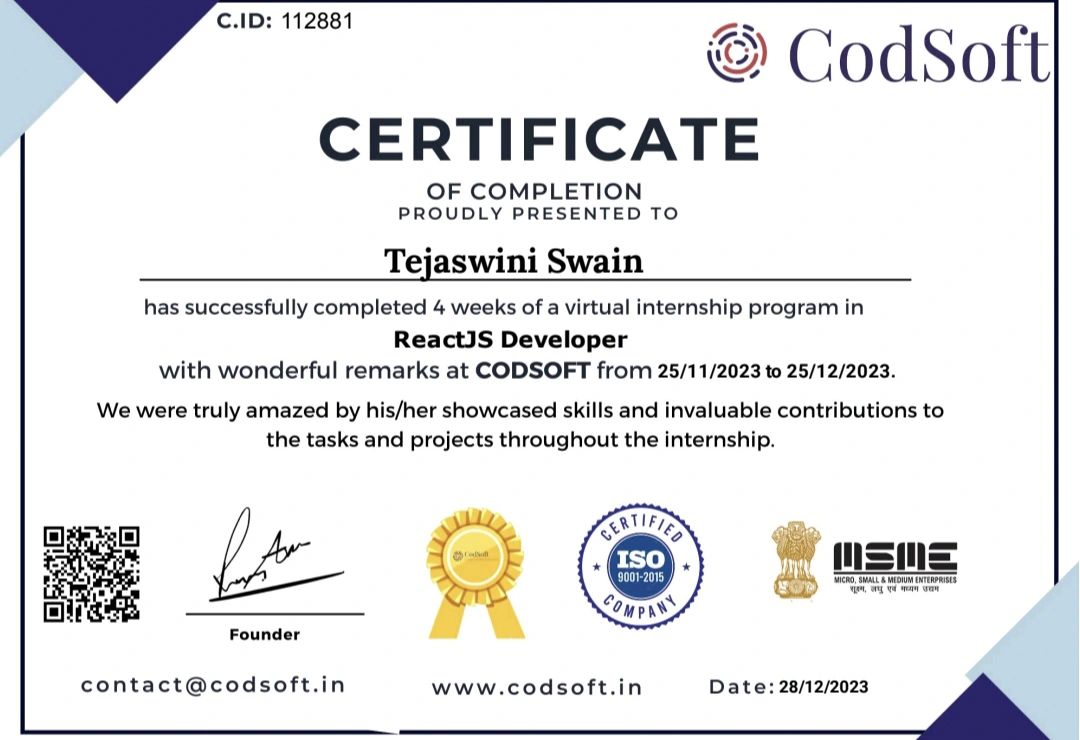 Tejaswini Swain on LinkedIn: #internship #internshipcompletion # ... Tejaswini Swain on LinkedIn: #internship #internshipcompletion # ...