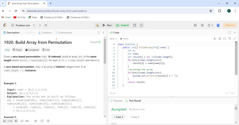 Day 4 of 75-Day DSA Challenge: Building Array from Permutation ... Day 4 of 75-Day DSA Challenge: Building Array from Permutation ...