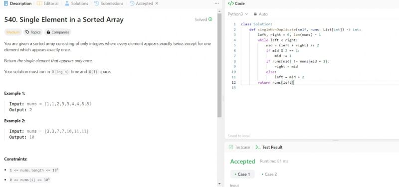 DSAwithedSlash: Single Element in Sorted Array | PAIDIMARRI NITHISH ... DSAwithedSlash: Single Element in Sorted Array | PAIDIMARRI NITHISH ...