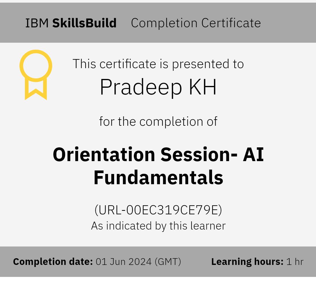 Pradeep KH on LinkedIn: #ibm #skillsbuild #ai #coursecompletion Pradeep KH on LinkedIn: #ibm #skillsbuild #ai #coursecompletion