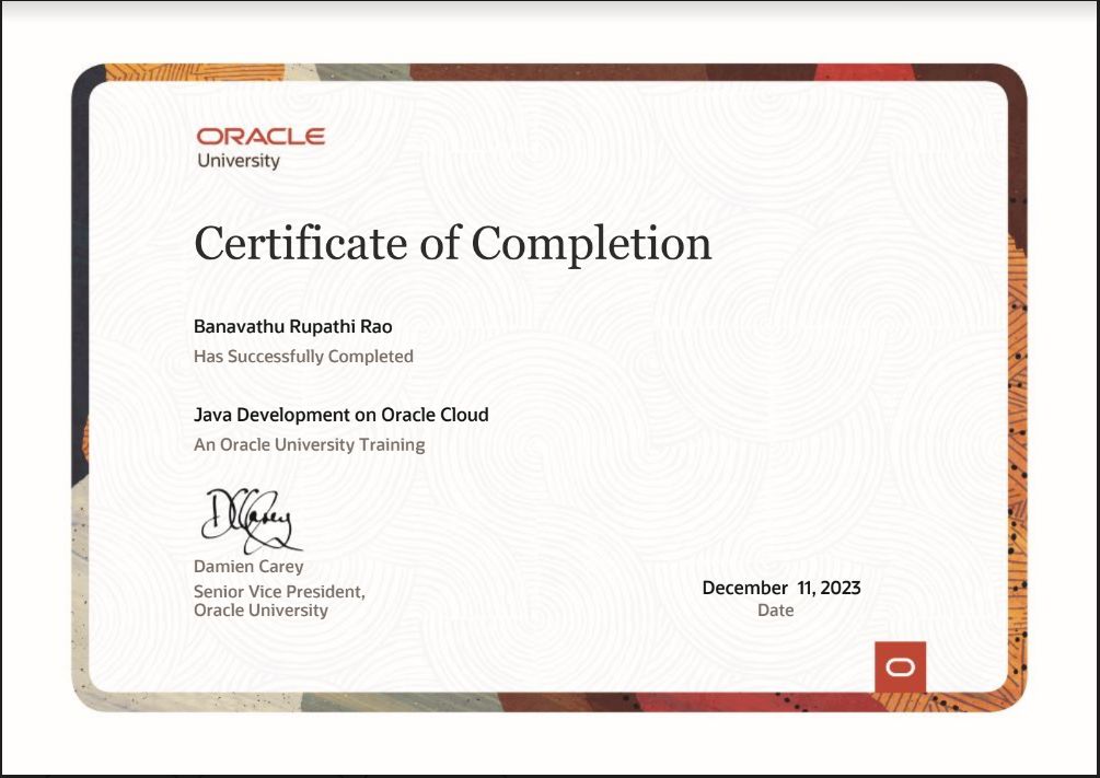 Rupathi Rao on LinkedIn: #java #oraclecloud #certification # ... Rupathi Rao on LinkedIn: #java #oraclecloud #certification # ...