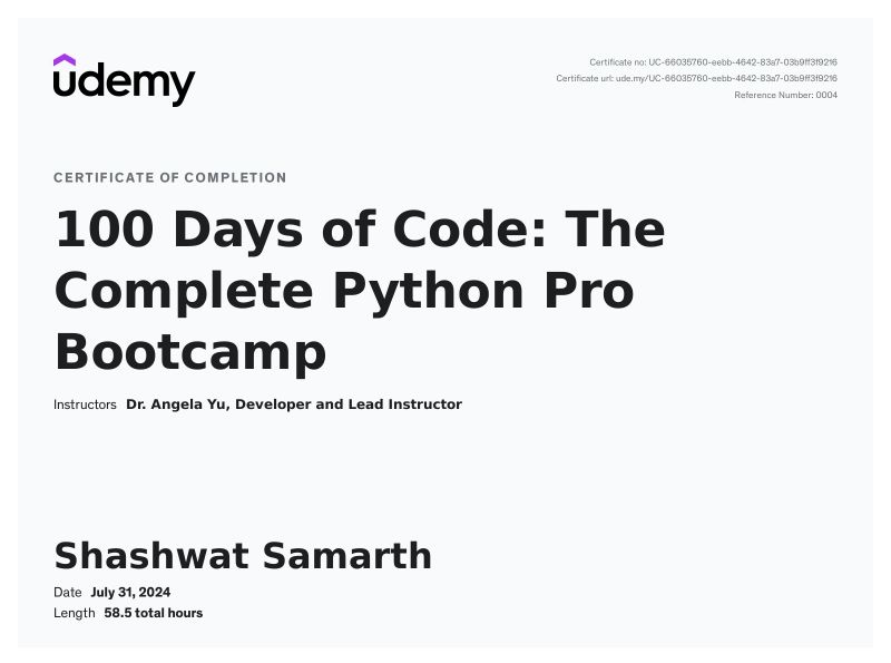 Shashwat Samarth on LinkedIn: Completed my python training with the ... Shashwat Samarth on LinkedIn: Completed my python training with the ...