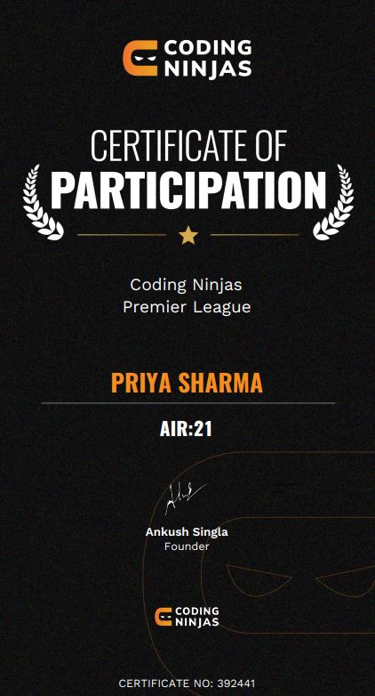 Priya Sharma on LinkedIn: #codingninjas #codingninjaspremierleague # ... Priya Sharma on LinkedIn: #codingninjas #codingninjaspremierleague # ...