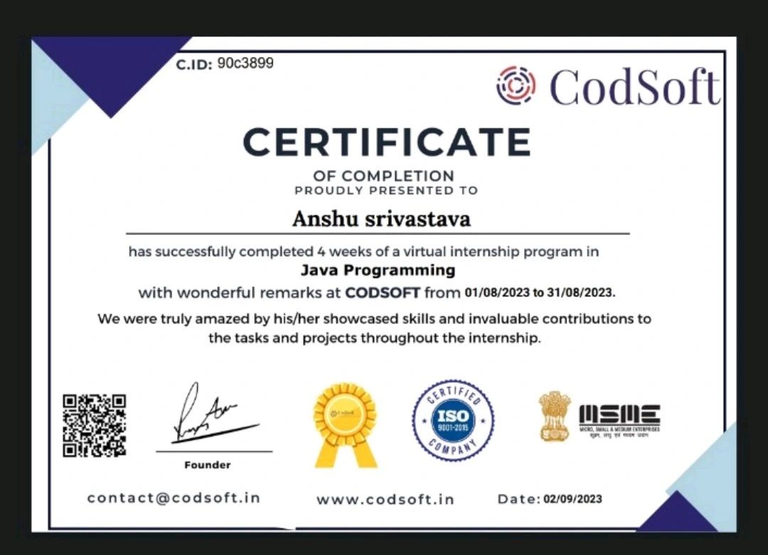 Anshu Srivastava on LinkedIn: #codsoft #gratitude #thankyou #codesoft # ... Anshu Srivastava on LinkedIn: #codsoft #gratitude #thankyou #codesoft # ...