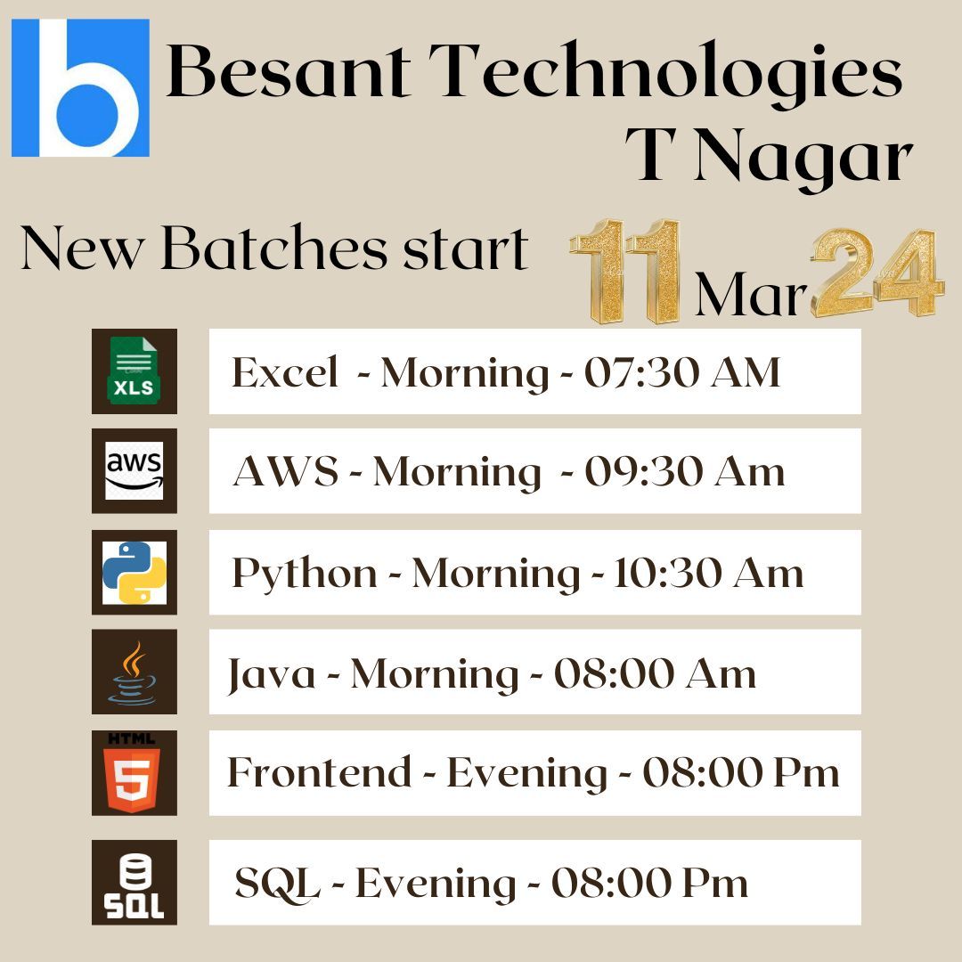 Besant Technologies_T Nagar on LinkedIn: Weekdays upcoming offline ... Besant Technologies_T Nagar on LinkedIn: Weekdays upcoming offline ...
