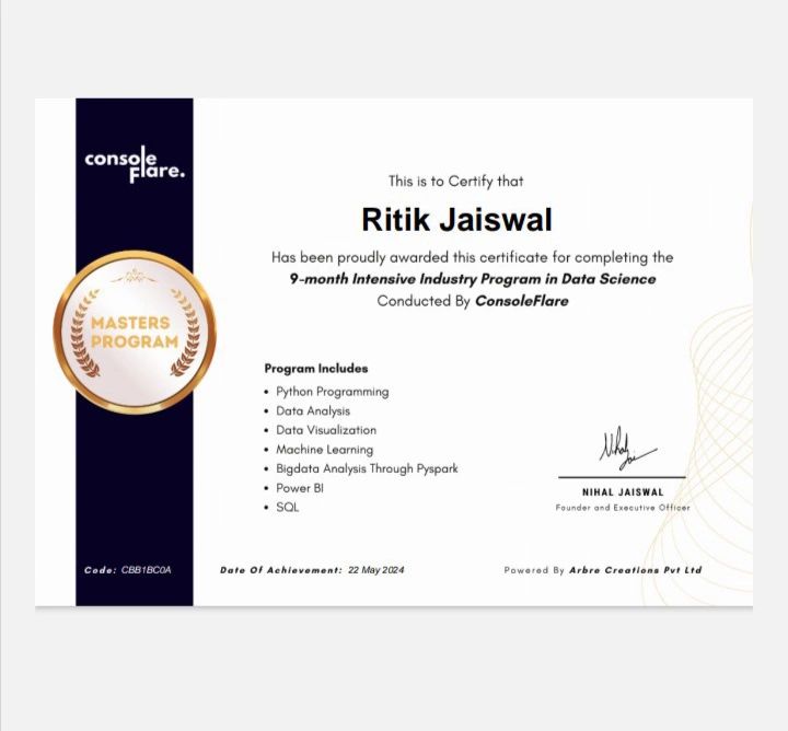 Ritik Jaiswal on LinkedIn: I have successfully completed the data ... Ritik Jaiswal on LinkedIn: I have successfully completed the data ...