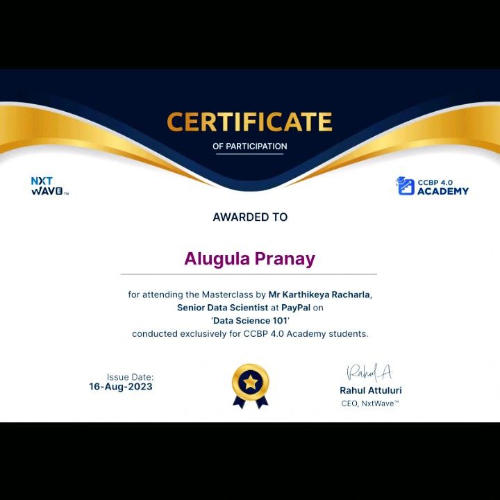 Pranay Kumar Alugula on LinkedIn: #ccbp #nxtwave Pranay Kumar Alugula on LinkedIn: #ccbp #nxtwave