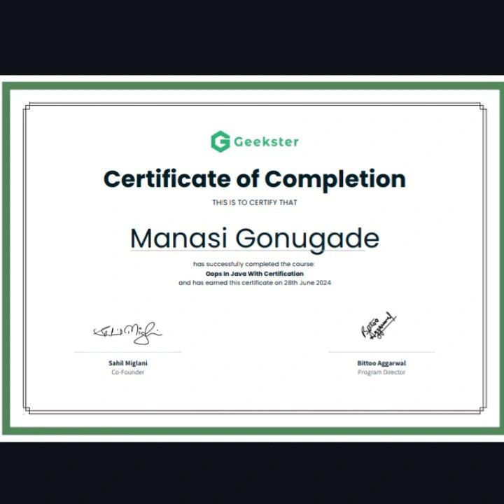 Manasi Gonugade on LinkedIn: #java #oop #geekster Manasi Gonugade on LinkedIn: #java #oop #geekster