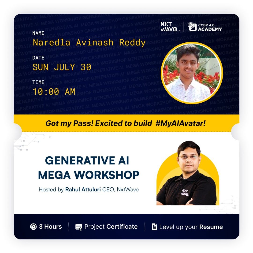 Avinash Reddy Naredla on LinkedIn: #ccbp #nxtwave #myaiavatar Avinash Reddy Naredla on LinkedIn: #ccbp #nxtwave #myaiavatar