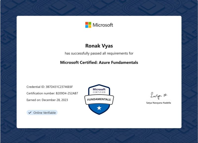 Ronak Vyas on LinkedIn: I am Officially Microsoft Azure Fundamentals ... Ronak Vyas on LinkedIn: I am Officially Microsoft Azure Fundamentals ...