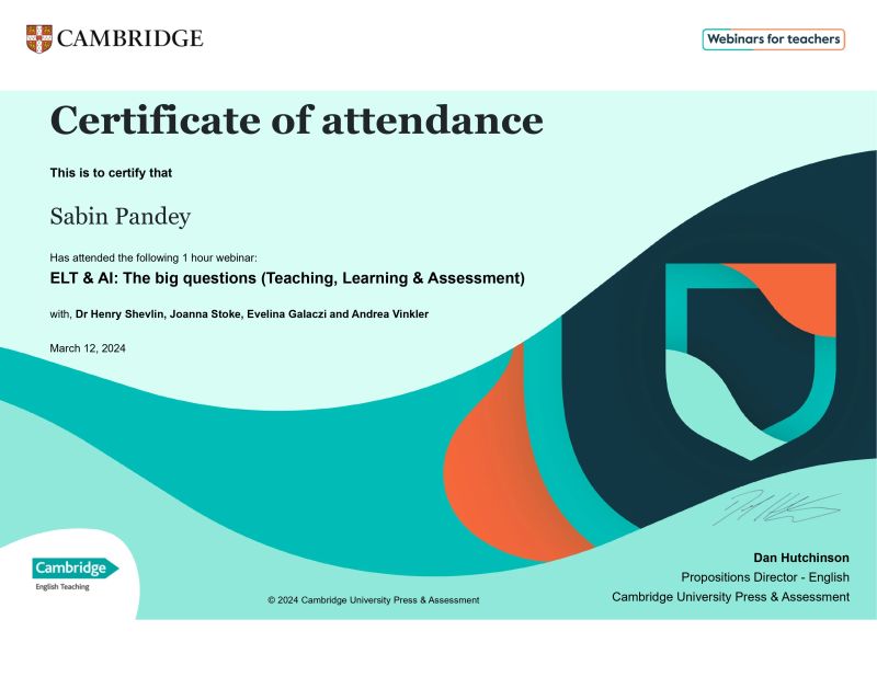 Sabin Pandey on LinkedIn: #aiinelt #cambridgeuniversity # ... Sabin Pandey on LinkedIn: #aiinelt #cambridgeuniversity # ...