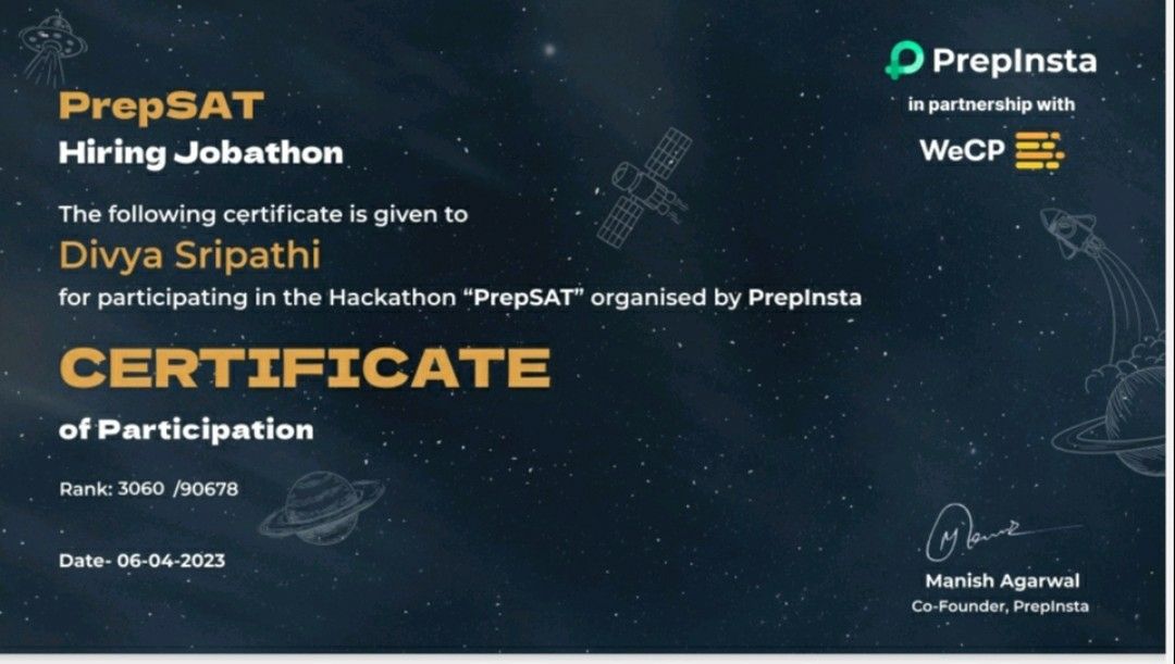 Sripathi Divya on LinkedIn: I'm happy for being a part of PrepSat ... Sripathi Divya on LinkedIn: I'm happy for being a part of PrepSat ...