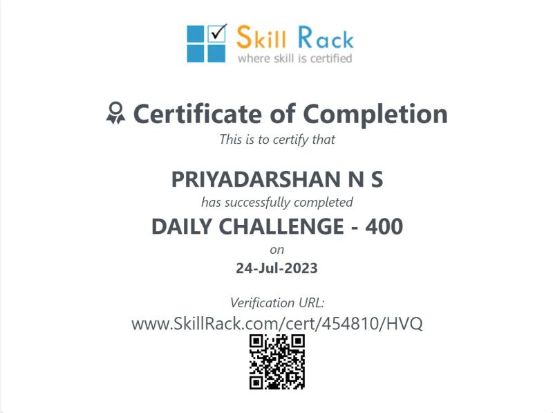 Priyadarshan N S on LinkedIn: #skillrack #c #python #consistency # ... Priyadarshan N S on LinkedIn: #skillrack #c #python #consistency # ...
