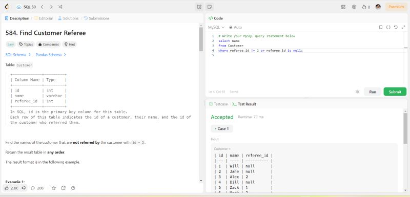 Saleha Parween on LinkedIn: #day2 #leetcode #50days #mysql #sql # ... Saleha Parween on LinkedIn: #day2 #leetcode #50days #mysql #sql # ...