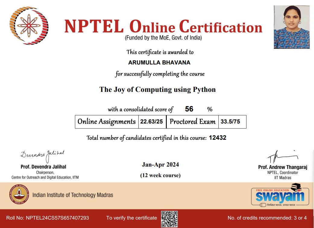 Bhavana Arumulla on LinkedIn: #nptel #pythonprogramming Bhavana Arumulla on LinkedIn: #nptel #pythonprogramming