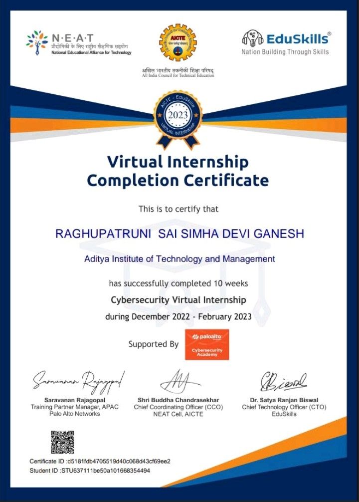 DEVI GANESH RAGHUPATRUNI on LinkedIn: #cybersecurity #internship #aicte ... DEVI GANESH RAGHUPATRUNI on LinkedIn: #cybersecurity #internship #aicte ...