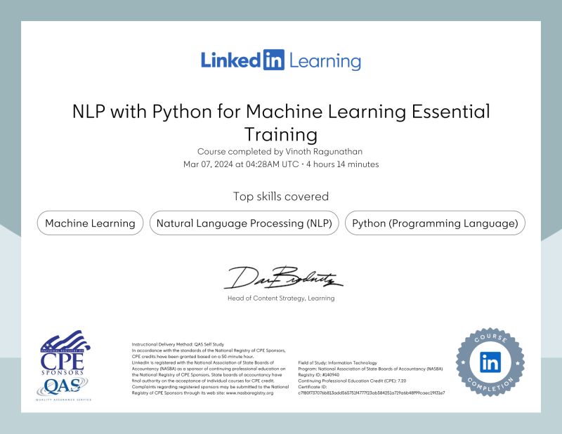 Vinoth Ragunathan on LinkedIn: Certificate of Completion Vinoth Ragunathan on LinkedIn: Certificate of Completion