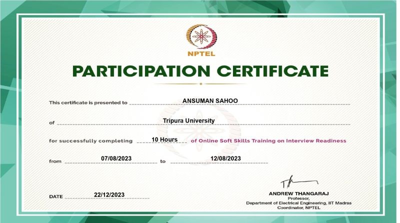 Ansuman Sahoo on LinkedIn: #nptel #softskills Ansuman Sahoo on LinkedIn: #nptel #softskills