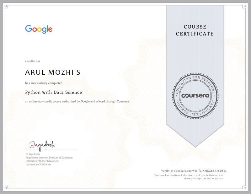 Arul Mozhi on LinkedIn: 🎓 Certificate Achievement: Python with Data ... Arul Mozhi on LinkedIn: 🎓 Certificate Achievement: Python with Data ...