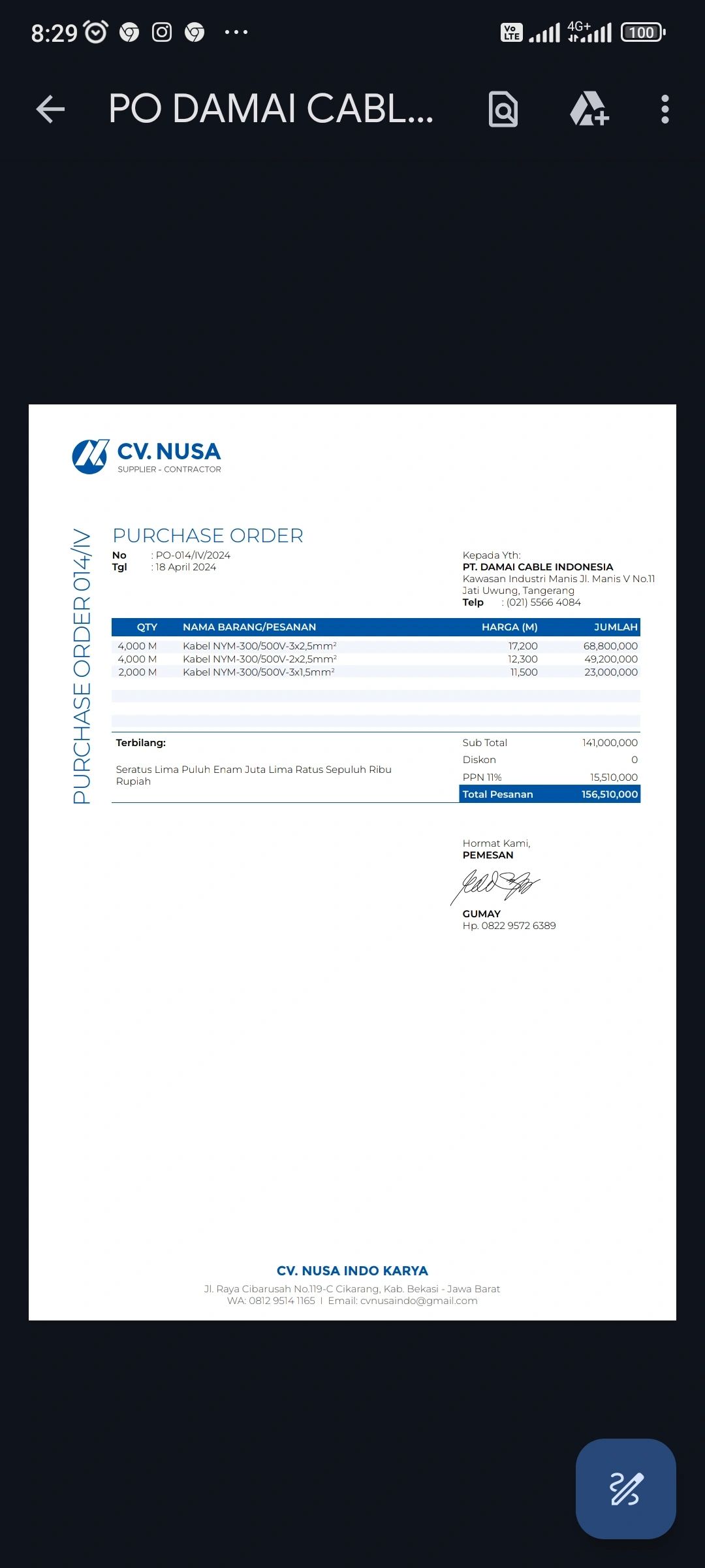NUR HIDAYAT on LinkedIn: apakah ada yang mendapatkan PO palsu dari CV NUSA? NUR HIDAYAT on LinkedIn: apakah ada yang mendapatkan PO palsu dari CV NUSA?