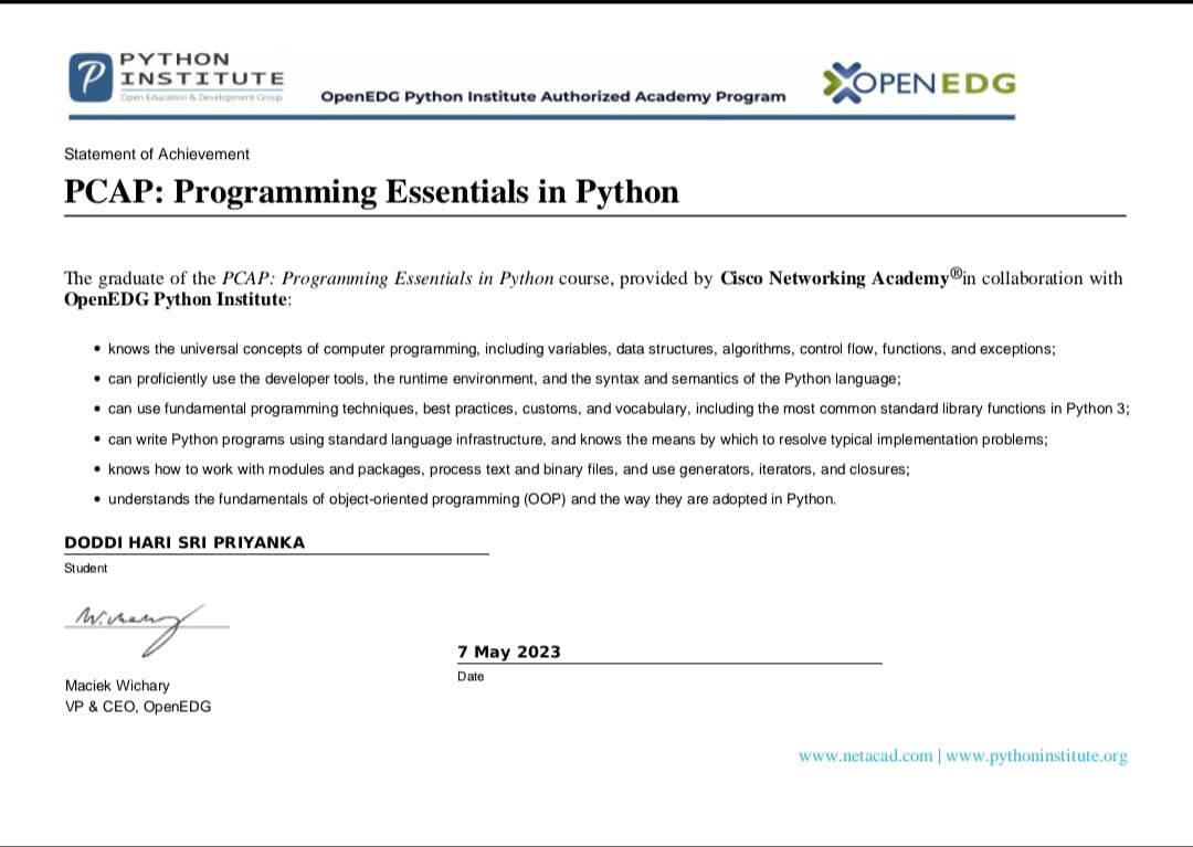 SRI PRIYANKA on LinkedIn: #ciscocertification #python #programming # ... SRI PRIYANKA on LinkedIn: #ciscocertification #python #programming # ...
