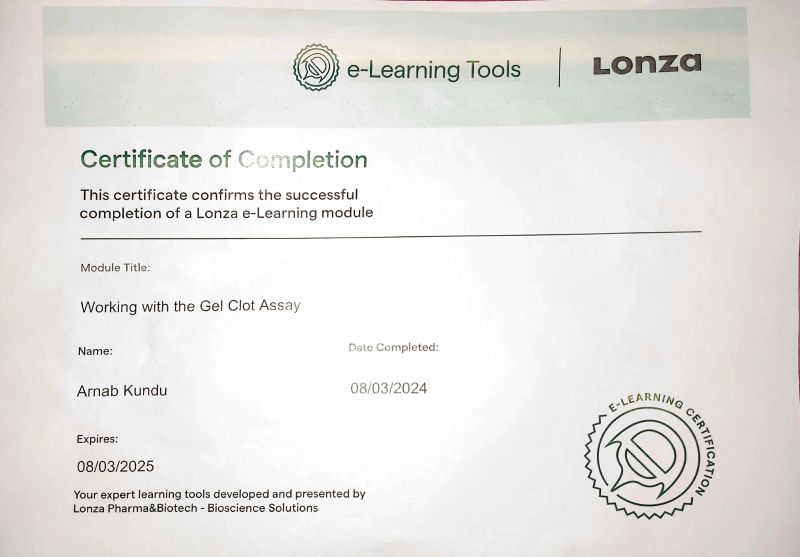 Arnab kundu on LinkedIn: Lonza Certificate 🌼 Arnab kundu on LinkedIn: Lonza Certificate 🌼