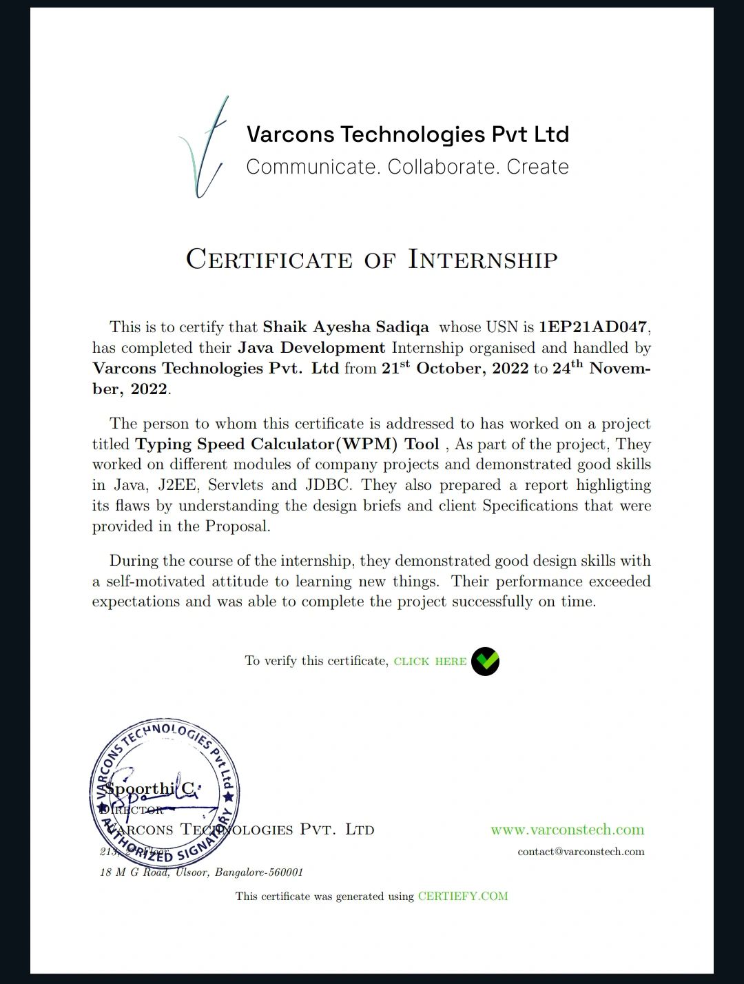 Shaik Ayesha Sadiqa on LinkedIn: #varconstechnologies Shaik Ayesha Sadiqa on LinkedIn: #varconstechnologies