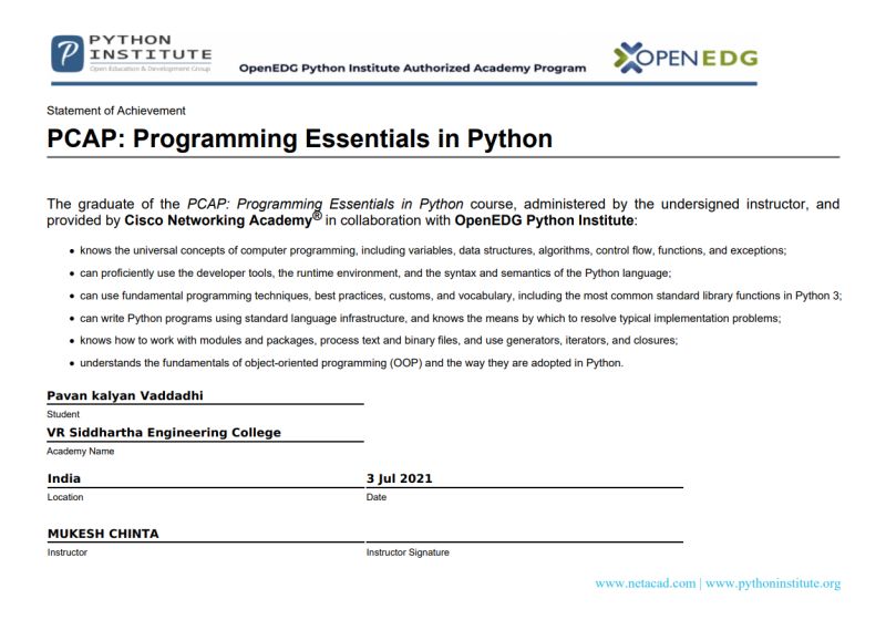 Pavan Kalyan on LinkedIn: #python #programming #certification #cisco # ... Pavan Kalyan on LinkedIn: #python #programming #certification #cisco # ...