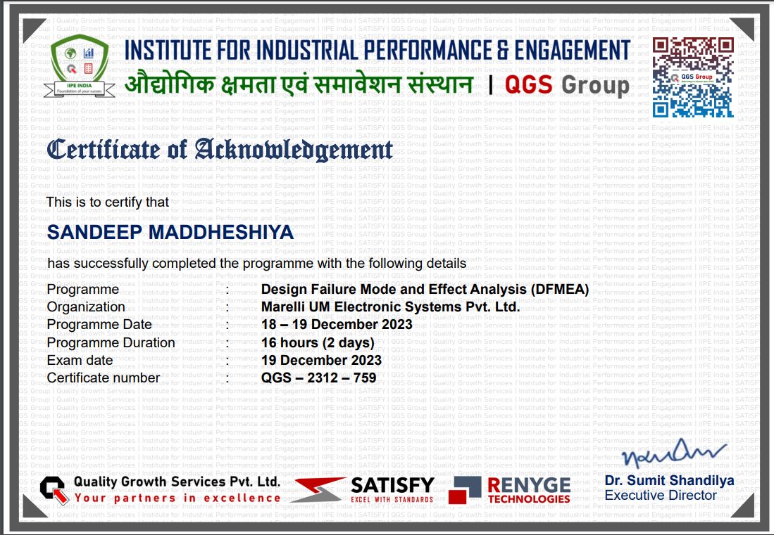 Sandeep Maddheshiya on LinkedIn: #dfmea #certification Sandeep Maddheshiya on LinkedIn: #dfmea #certification