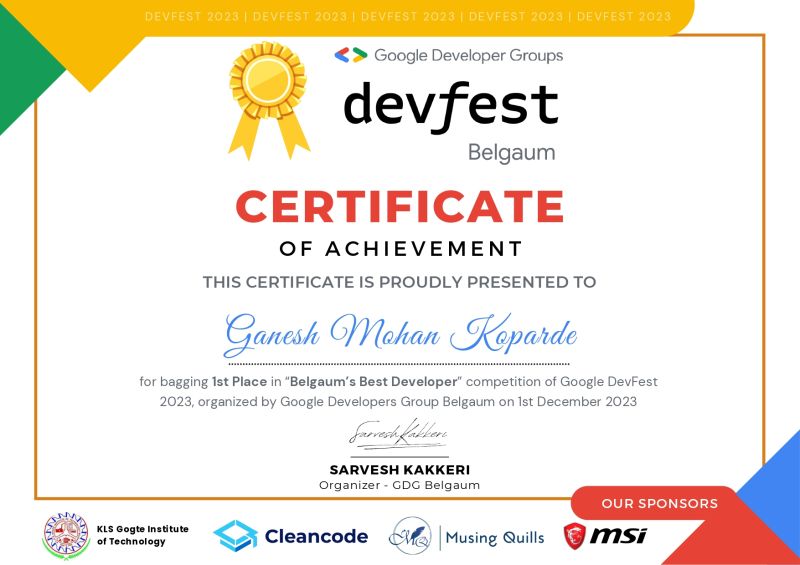 Ganesh Koparde on LinkedIn: #bestdeveloper #devfest2023 Ganesh Koparde on LinkedIn: #bestdeveloper #devfest2023