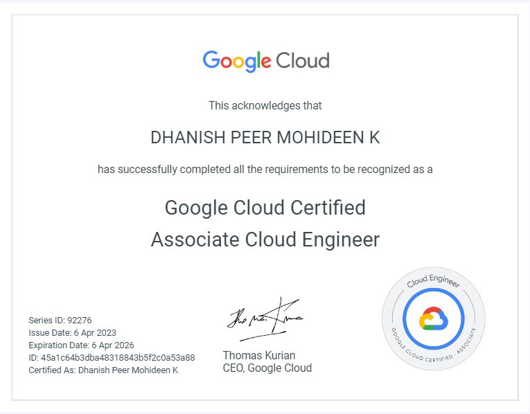 Dhanish Peer Mohideen K on LinkedIn: #googlecloudcertified #googlecloud ... Dhanish Peer Mohideen K on LinkedIn: #googlecloudcertified #googlecloud ...