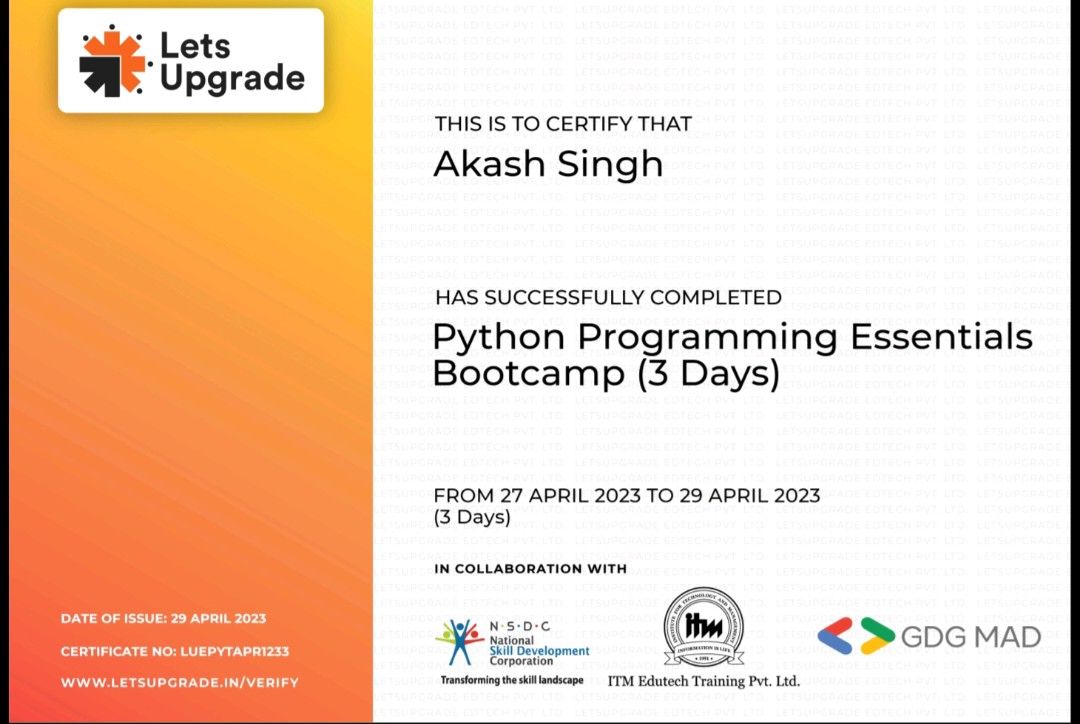 Akash Singh on LinkedIn: #python #linkdin #letsupgrade Akash Singh on LinkedIn: #python #linkdin #letsupgrade